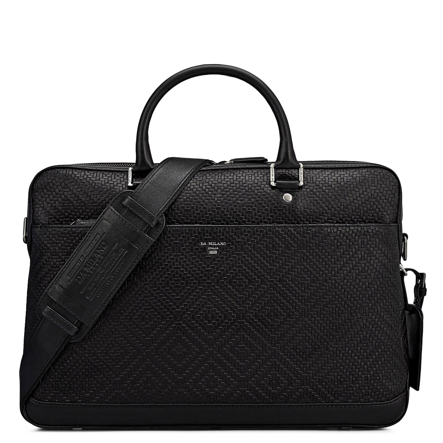 Mat Emboss Leather Laptop Bag - Black – Da Milano