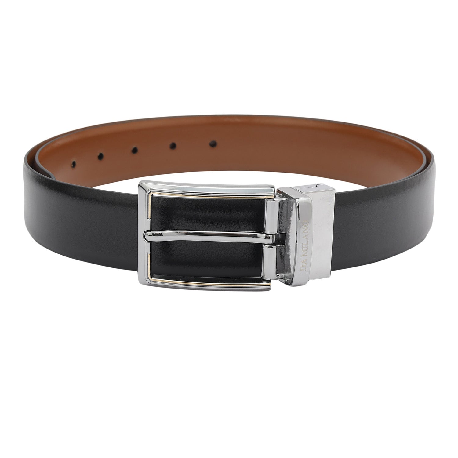Formal Plain Leather Mens Belt - Black & Cognac – Da Milano