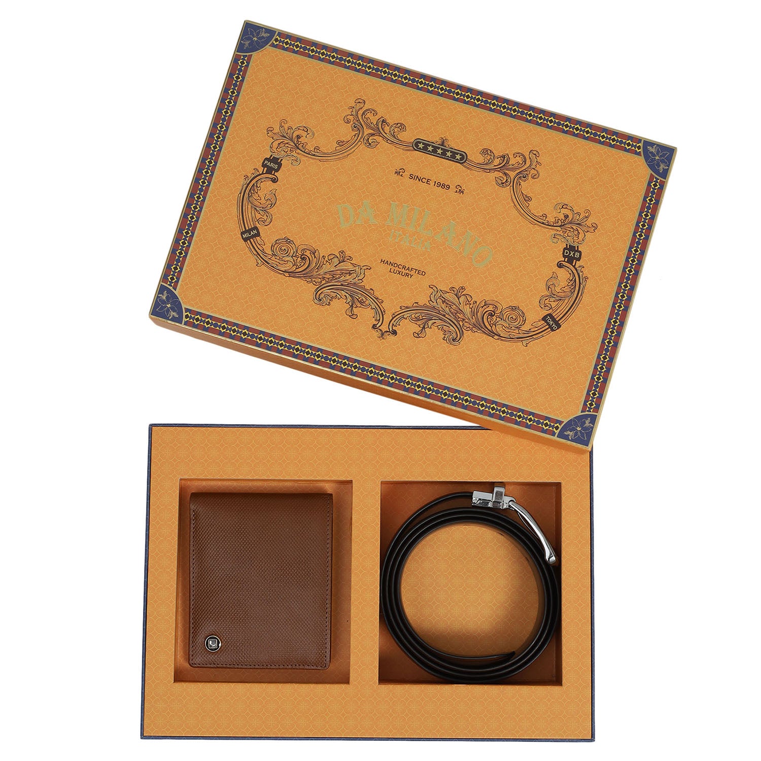 Cognac Fish Plain Leather Mens Wallet & Belt Gift Set – Da Milano