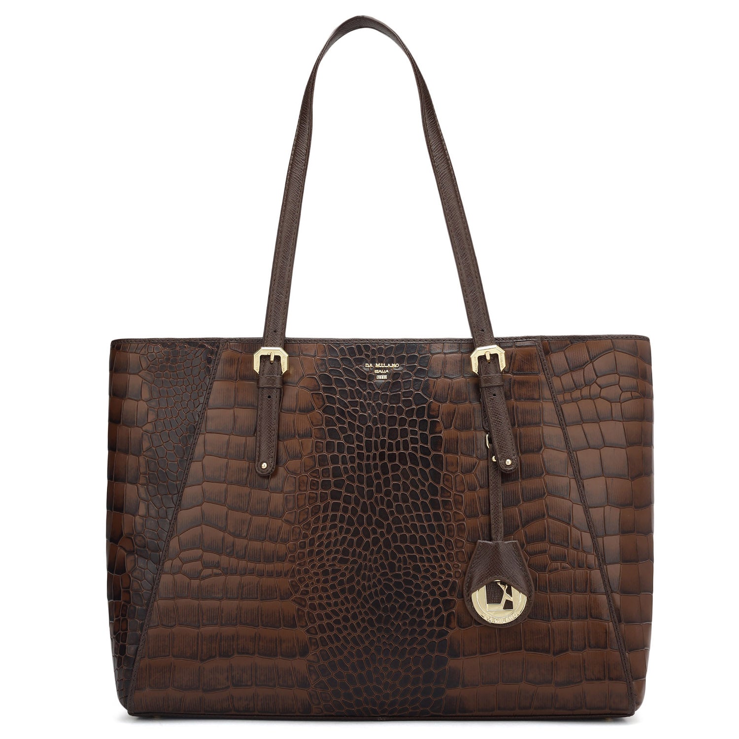 Large Croco Leather Tote - Brown – Da Milano