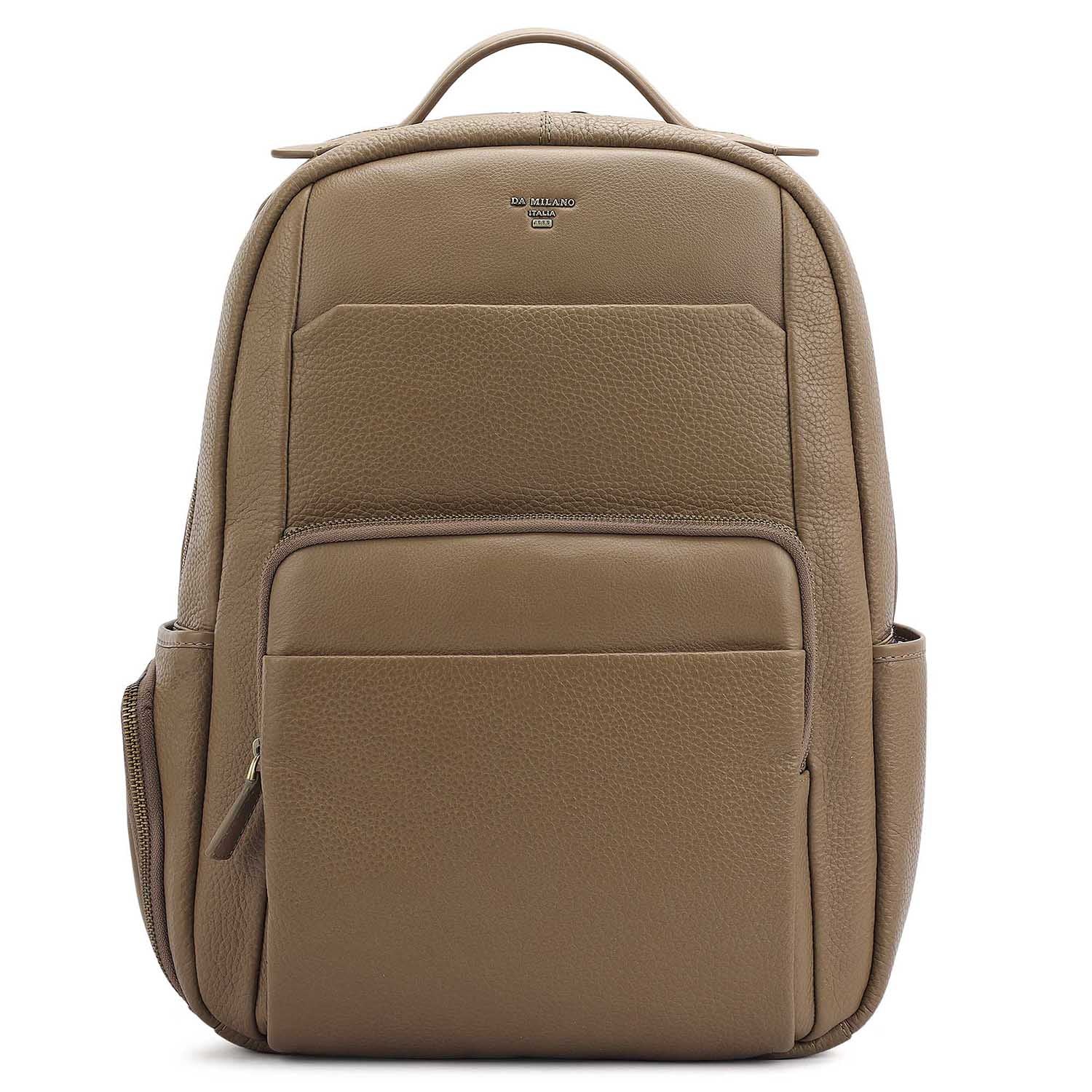 Wax Plain Leather Backpack - Greyish Taupe – Da Milano