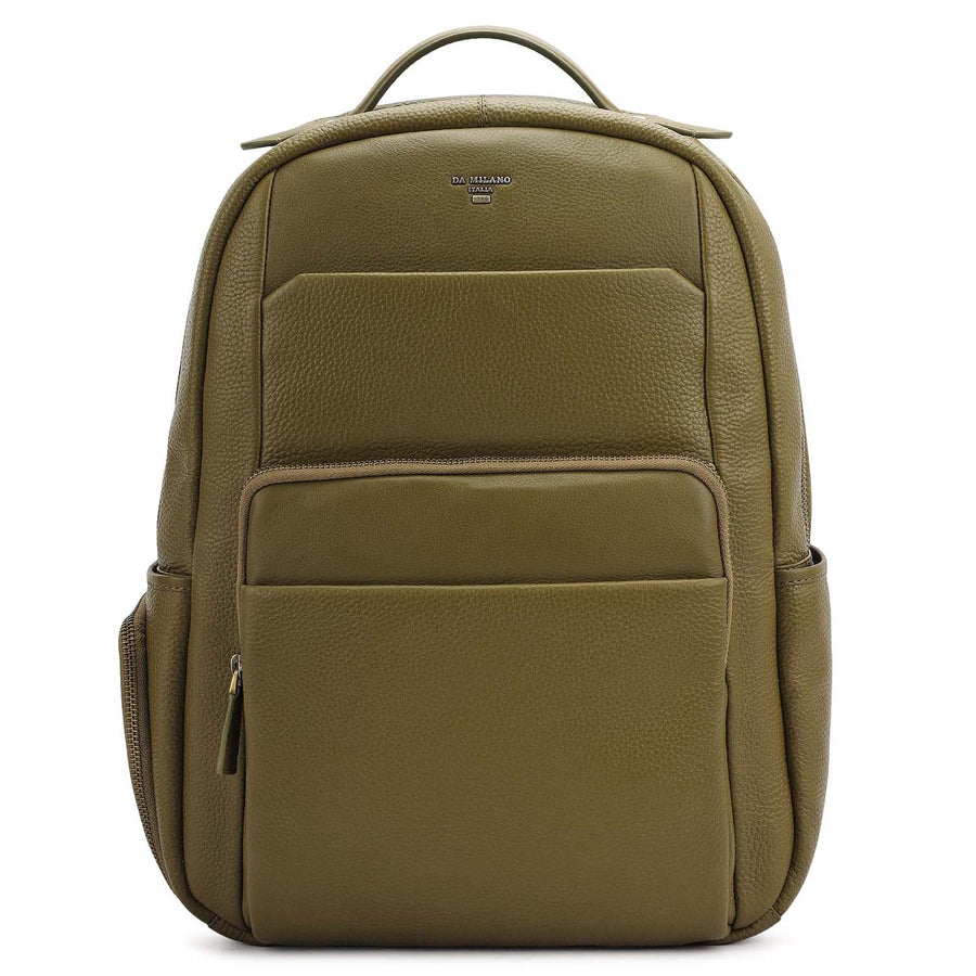 Wax Plain Leather Backpack - Olive – Da Milano