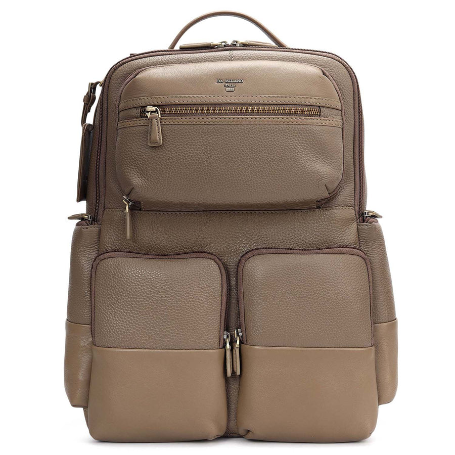 Wax Plain Leather Backpack - Greyish Taupe – Da Milano