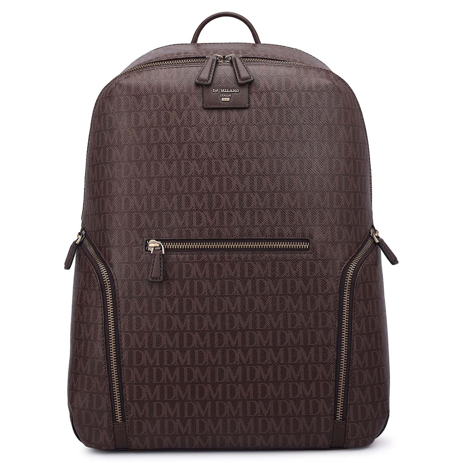 Monogram Leather Backpack - Chocolate – Da Milano