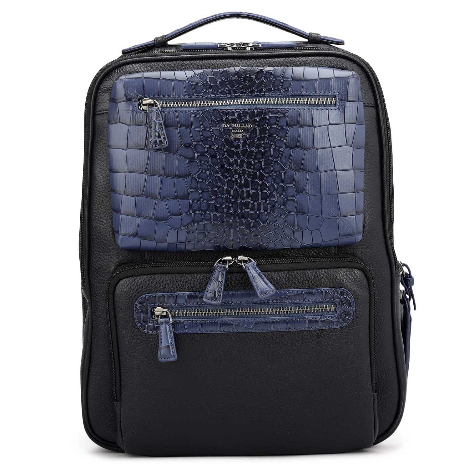 Wax Croco Leather Backpack - Black – Da Milano