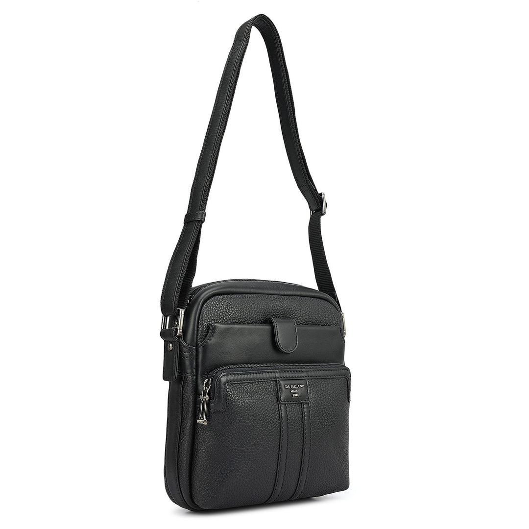 Wax Plain Leather Men Sling - Black – Da Milano