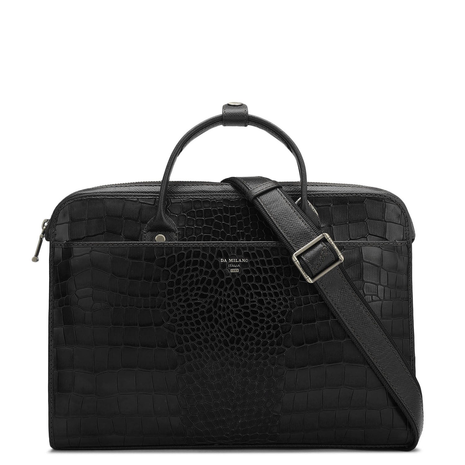 Croco Leather Laptop Sleeve - Black – Da Milano