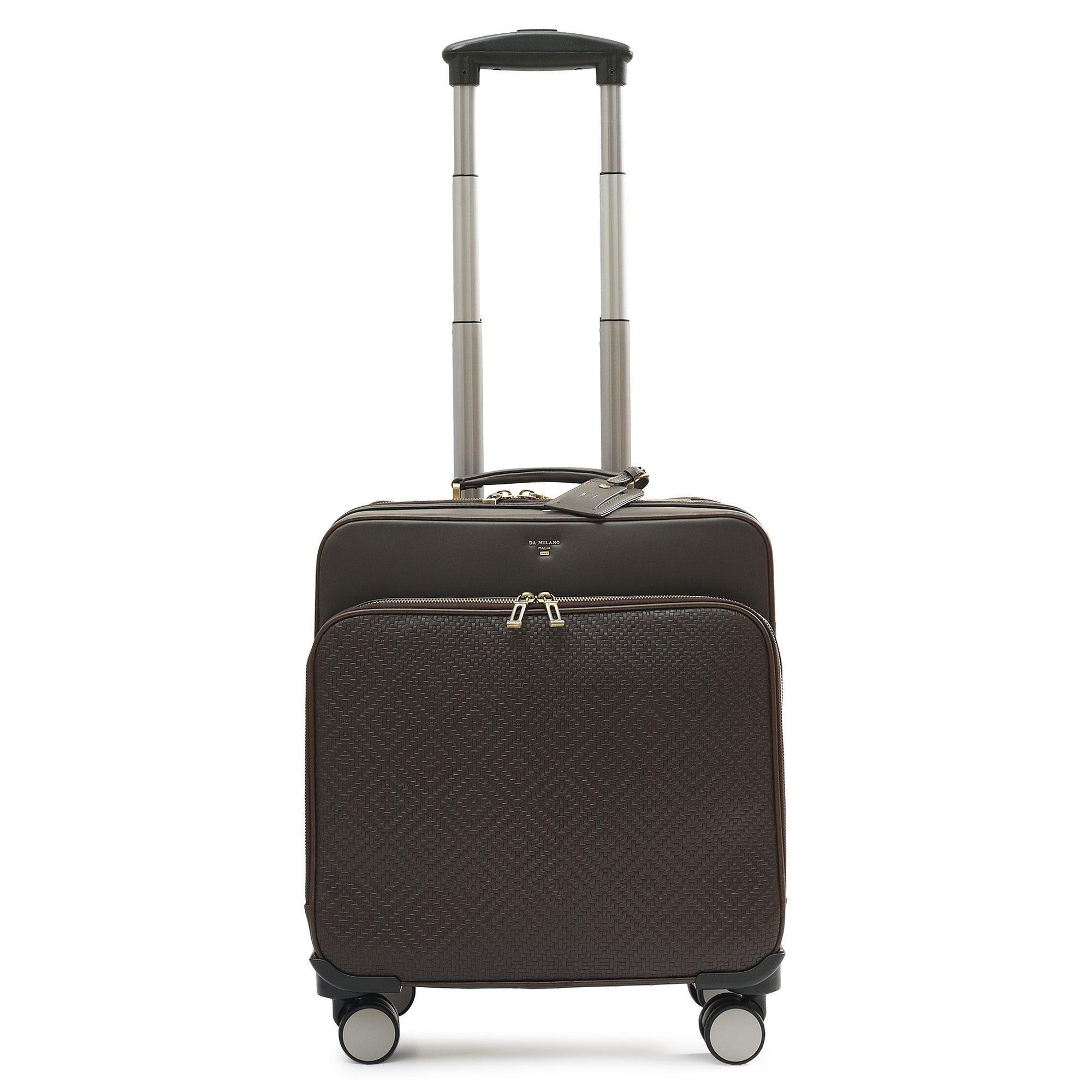 Mat Emboss Plain Leather Overnighter Trolley - Brown – Da Milano